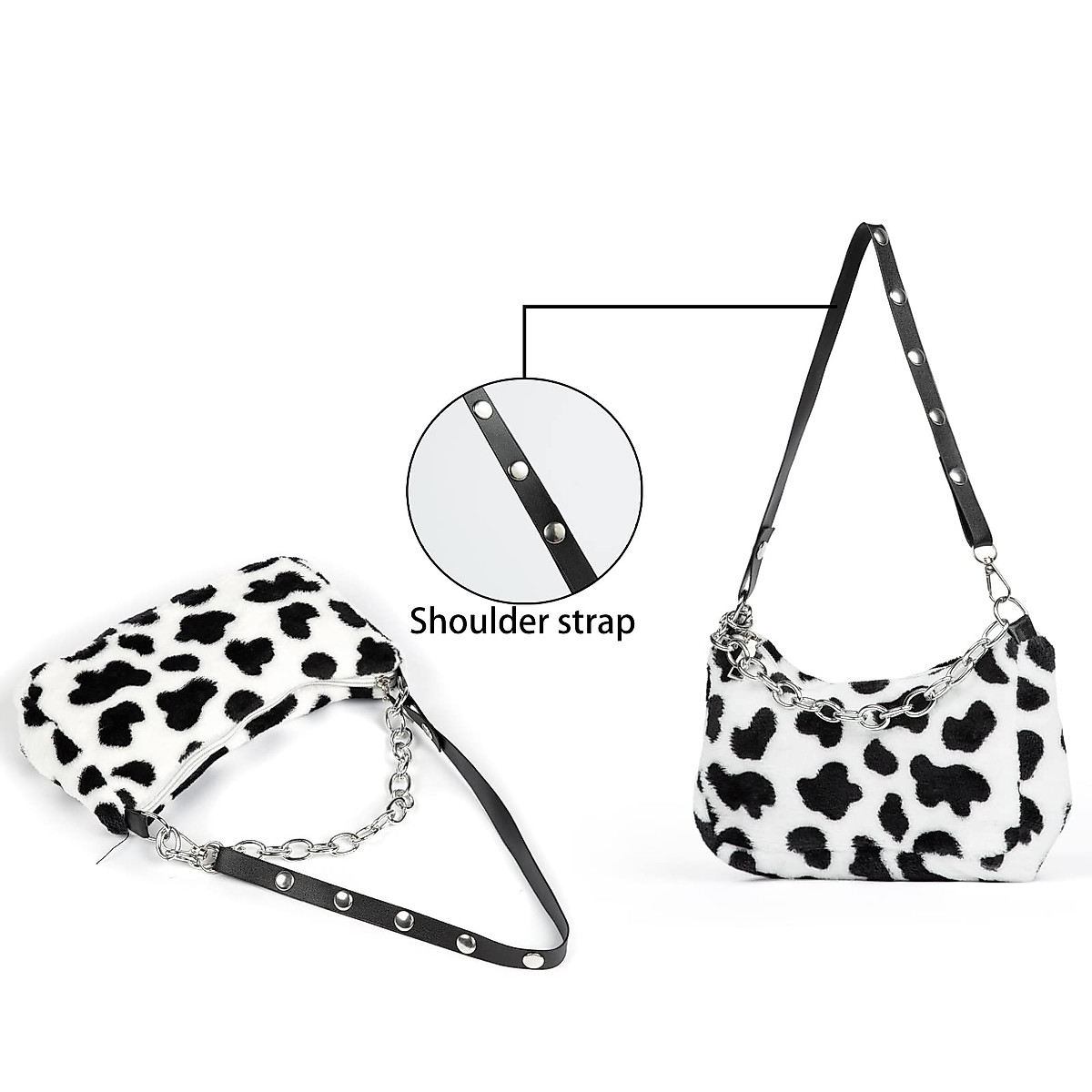 Veediyin fluffy bag cute tote bags Crossbody bags Handbag Plush Faux Fur animal print purses for women (White NN)