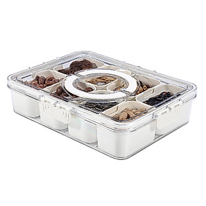 Snackle Box Charcuterie Container, Divided Serving Tray with Lid and Handle, Portable Snack Platters for Fruit, Nuts, Candy, Entertaining, Party, Picnic