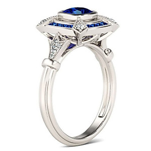 HUKQBUNX 925 Sterling Silver Aquamarine Topaz Mossan Stone Women's Fashion Zircon Sapphire Hollow Out Classic Ring Wedding Engagement Ring Size 6-10(Size 10)