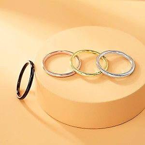 Greenpod 2mm Thin Tungsten Wedding Bands for Women Rose Gold Domed Slim Engagement Promise Ring Comfort Fit Size 7