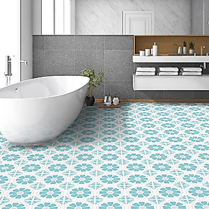 Peel & Stick Floor Tiles Vinyl Flooring 8"x8", Suitable for Wall, Floor, Kitchen, Bathroom, Pet House 10 Sheets (8x8 inches, Tamensa Encaustic, 10)