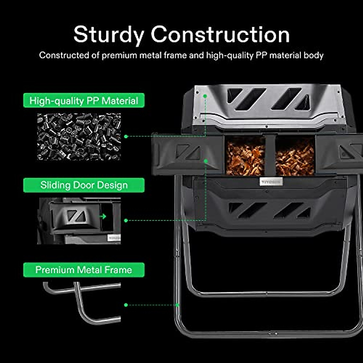 VIVOSUN Dual Rotating Batch Compost Bin with 1.3 Gallon Garden Pump Pressure Sprayer, 43 Gallon Composter, Sprayer with Pressure Relief Valve, Adjustable Shoulder Strap