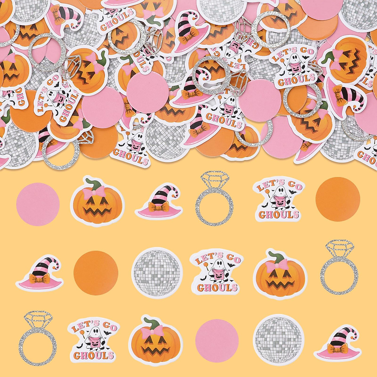 Fangleland Halloween Bachelorette Party Confetti Pink Orange, Let’s Go Ghouls Witch Hat Scatter Paper Table Confetti, Bridal Shower Engagement Wedding Decor Supplies Favors 200Pcs