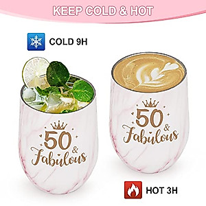 LiqCool 50 Birthday Gifts for Women, Gifts for Women Turning 50, 50 Birthday Gifts for Mom Aunt Grandma Sister Friends Coworkers, 50 and Fabulous 12oz Wine Tumbler