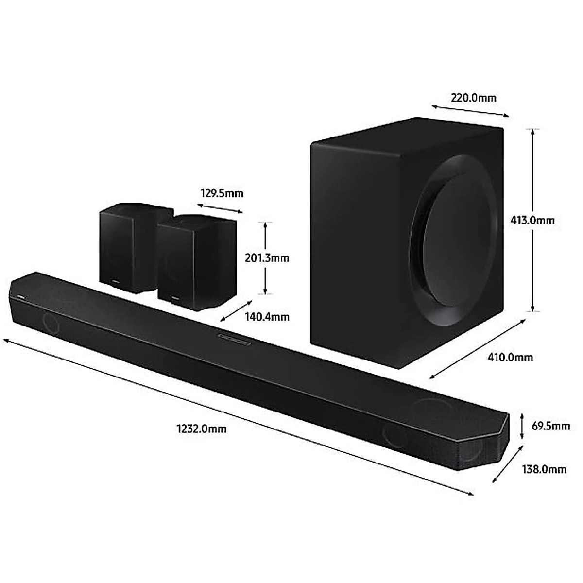 SAMSUNG HW-Q990B 11.1.4ch Soundbar w/Wireless Dolby Atmos/DTS:X and Rear Speakers, 2022 HW-Q990B/ZA Bundle with Sony RF400 Wireless Home Theater Headphones and 2 Deco Gear HDMI Cables