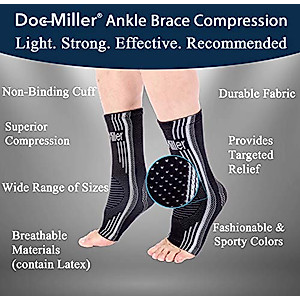 Doc Miller - Ankle Brace for Sprained Ankles, Achilles Tendonitis, Compression Support Sleeves for Women & Men, Best Brace for Pain Relief, Stability & Plantar Fasciitis Sock, 1 Pair, Gray, X-Large