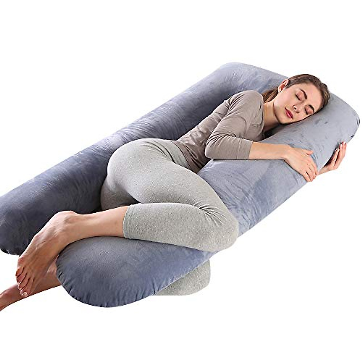 CDEN Pregnancy Pillow, U Shaped Full Body Pillow 55", Maternity Pillow Support for Back, Legs, Neck, HIPS for Pregnant Women with Removable Washable Velvet Cover(Grey)