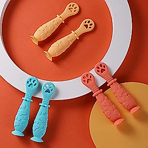 PandaEar Baby Spoon Set (4 Pack)|BPA Free Stage One Silicone Self Feeding Utensil| Baby Led Weaning|Teething Friendly|Kids Toddlers 3-36 Months+