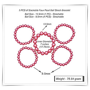 BA UNIQUE FASHION Women's Simulated Pearl Stretch Bracelet 5 PCS Set (Watermelon Pink)
