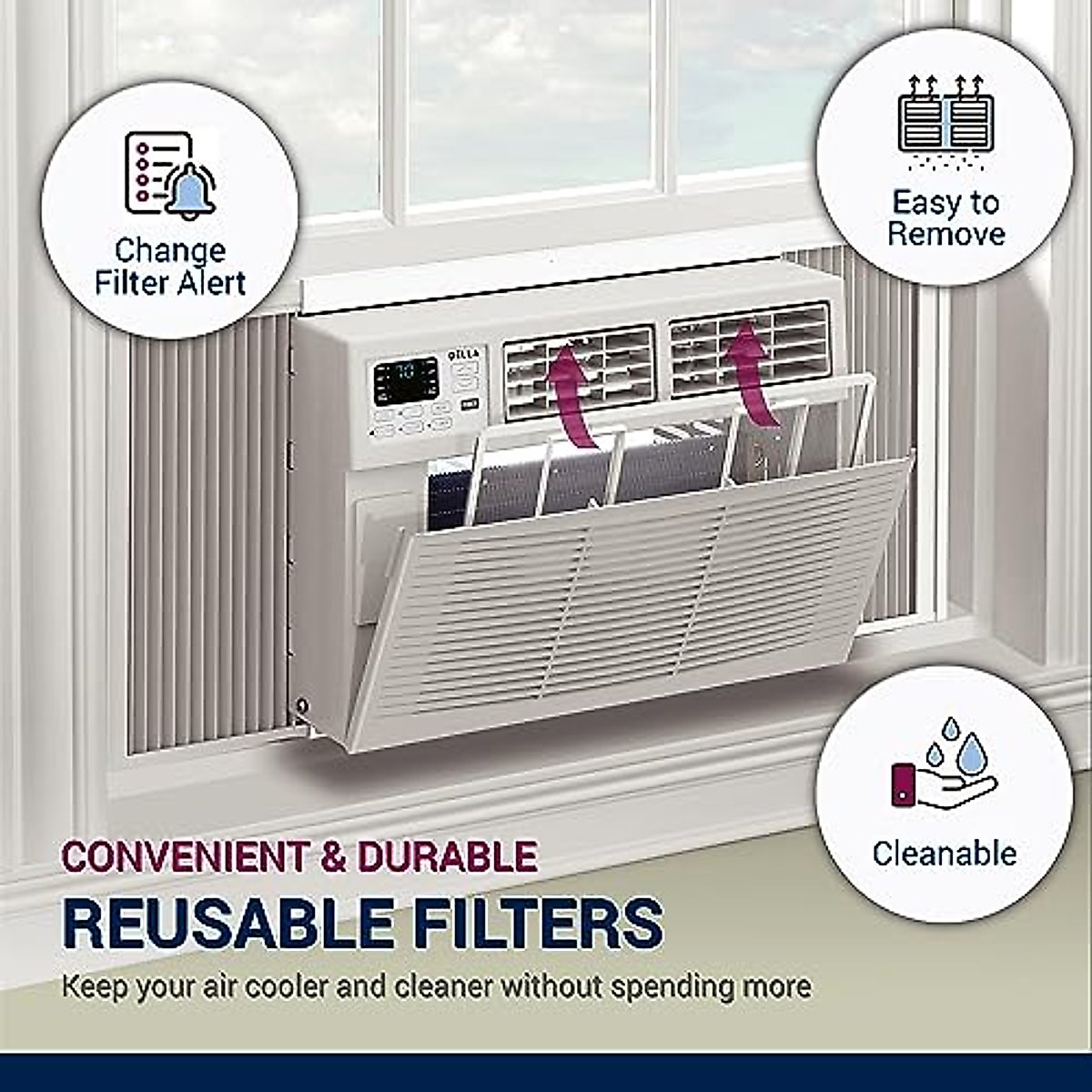 DELLA 8000 BTU Smart Window Air Conditioner with WiFi, GEO Auto Temp On/Off For Where You Are, Energy Star Certified, Remote/App Control, Quiet Operation, With Easy Install Kit, Cools 300-350 Sq.ft