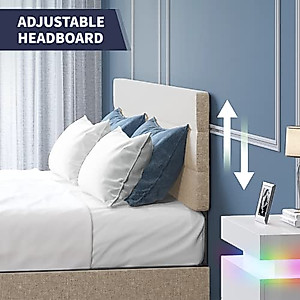 ijuicy Cal King Size Bed Frame with Drawers, No Box Spring Needed Bed Frame with Headboard, Upholstered Platform Bed Frame with Large Storage Space for Bedroom,Easy Assembly-Beige