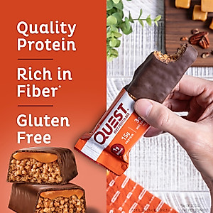Quest Nutrition Crispy Chocolate Caramel Pecan Hero Protein Bar, 15g Protein, 1g Sugar, 3g Net Carb, Gluten Free Protein Snack, Keto Friendly, 12 Count