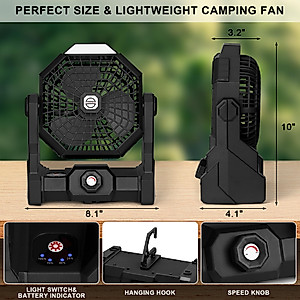 ESENY Camping Fan with LED Lantern, Battery Powered Fan 10900mAh,Portable Fan Rechargeable Outdoor Tent Fan,Stepless Speed and Quiet, Battery Operated Fan for Tent,Picnic, Barbecue, Travel (Black)