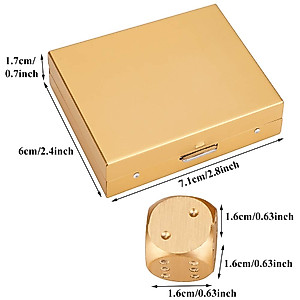Dice Set with Box, 5pcs Aluminium Alloy Dices Set with Storage Box Suitable for a Variety of Table Games, Poker, Monopoly, etc(Square-Gold)