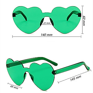 GCQJOQ 20 Pairs Heart Sunglasses St. Patrick's Day Green Glasses Trendy Frameless Transparent Heart Glasses for Irish Party Supplies
