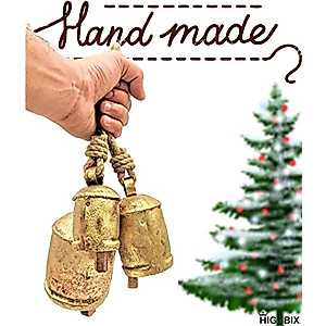 HIGHBIX Set of 3 Harmony Cow Bells Vintage Handmade Rustic Lucky Christmas Hanging Bells On Rope