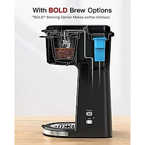 Tastyle Single Serve Coffee Maker for K Cup & Ground Coffee, Regular and Bold Brew Options, Small Coffee Machine Single Cup with Descaling Reminder, Fits Travel Mug, 6 to 14 Oz Brew Size, Black