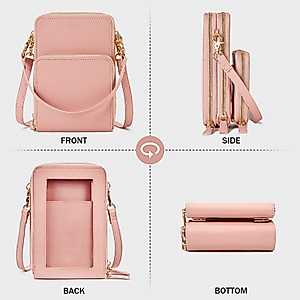 ECOSUSI Crossbody Bag Small Cell Phone Purse for Women Touchscreen Handbag Crossbody Purse with Detachable Wallet Pink