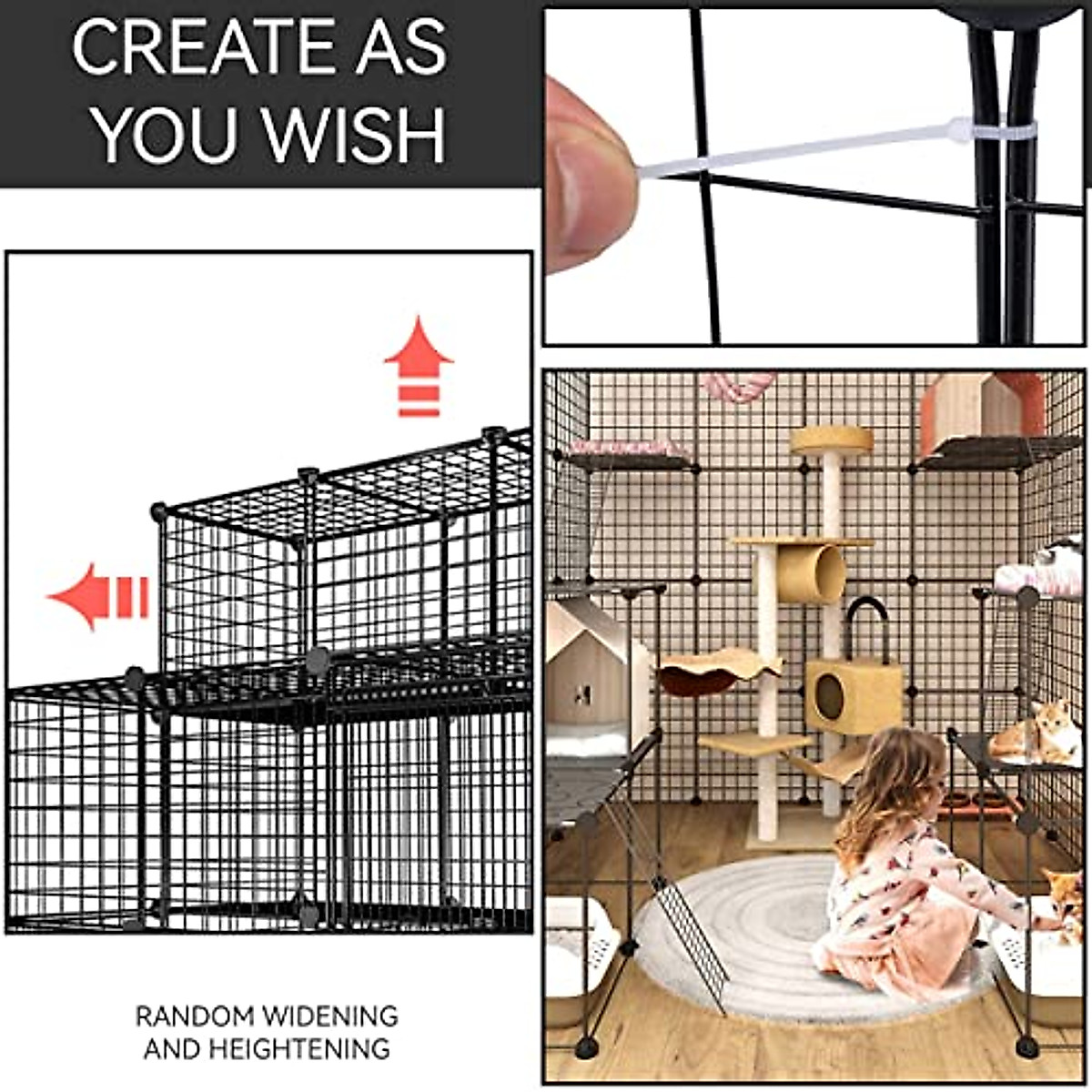Old Tjikko Large Cat Cage,Indoor Cat Playpen,Metal Wire Kennels Crate,Small Animal Cages for Kitten Guinea Pig, Bunny and Chinchilla Ideal for 1-3 Cats with 2 Platforms Beds and 2 Ladders