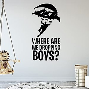 Game Wall Decal Wall Sticker, Where are We Dropping Boys Gaming Vinyl Decal Sticker, Game Stickers Poster Murals for Boys Room, Teen Bedroom Art Decorations