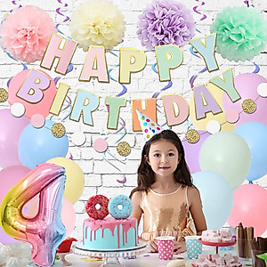 BRT Bearingshui 4th Birthday Decorations, 40 Inch Rainbow Gradient Number 4 Balloon, 4th Birthday Balloon, Happy Birthday Banner, Children’s 4th Birthday Party Supplies for Kids