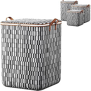 Portable Clothes Storage Bag Wardrobe Sorting Storage Box with Double Zipper Closure and Handle, Portable Dorm Storage Containers for Pillows Blankets Clothes (L)