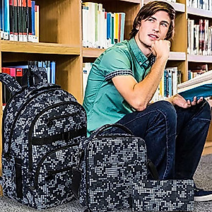 AGSDON Laptop Backpack, 16 Inch School Bag College Bookbag, Anti Theft Daypack Bags and Lunch Bag Set, Water Resistant Backpacks for Teens Boys Men Students(Black)