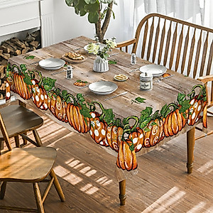 Horaldaily Fall Tablecloth 60×84 Inch Rectangular, Thanksgiving Autumn Harvest Orange Wood Plank Grain Pot Pumpkin Table Cover for Party Picnic Dinner Decor