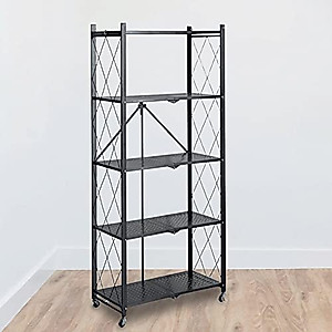 Colcolo Foldable Bookshelf Book Shelves Storage Shelves Rolling Storage Organizer for Home , Five Tier Black