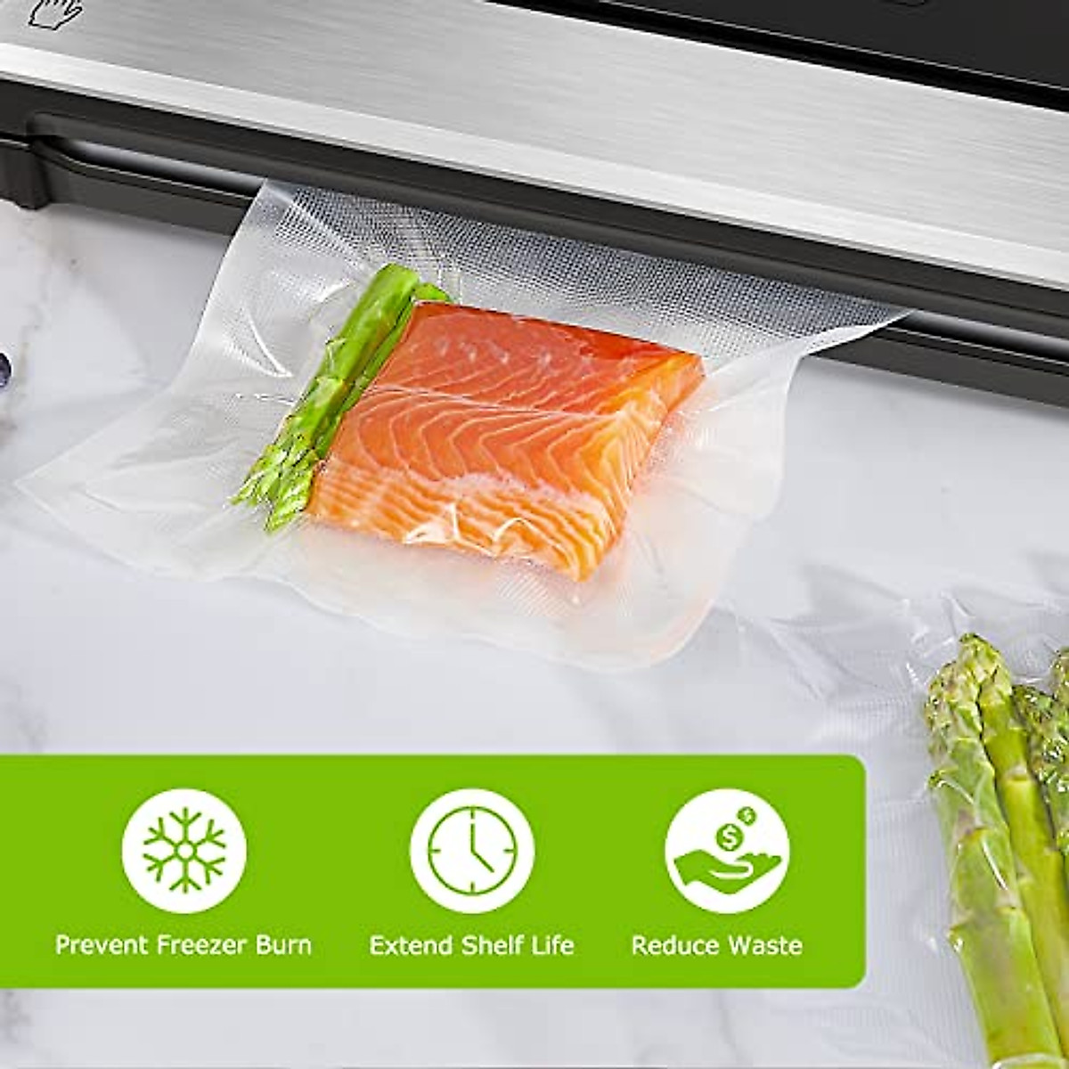 Bonsenkitchen Vacuum Food Sealer Bags 100 Quart 6" x 10', BPA Free, Commercial Grade Textured Food Vacuum Sealer Bag, Thick Embossed Bags for Food Storage and Sous Vide Cooking