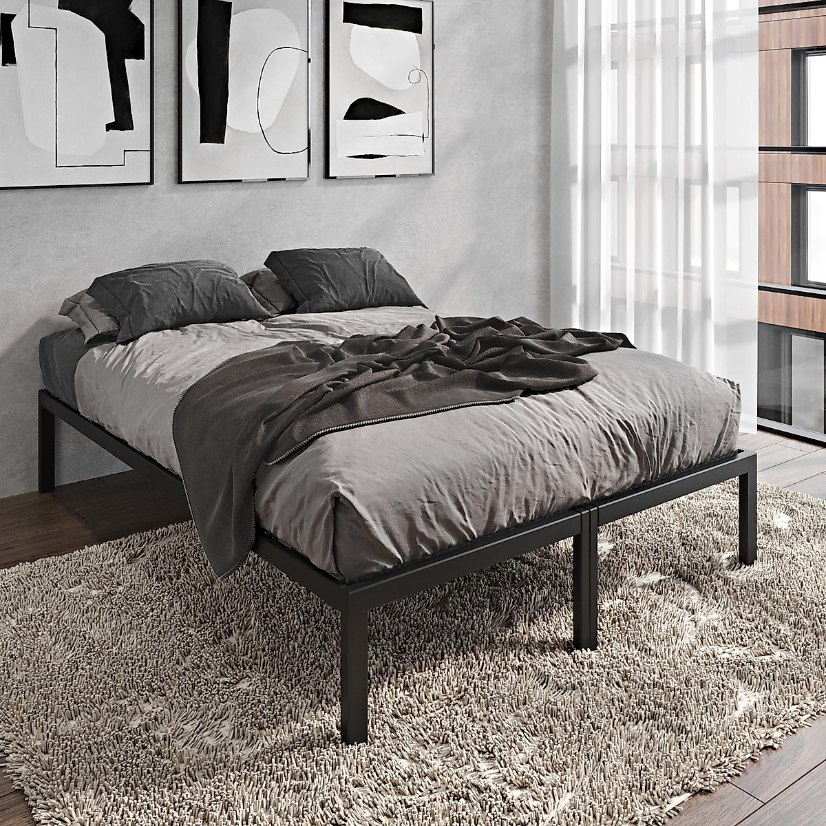 Gustonhon Full Size Metal Platform Bed Frames with Wooden Slats,14" Heavy Duty & Sturdy Metal Low Bed Frame,No Box Spring Needed,Noise Free,Easy Assembly