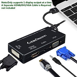 CableDeconn Multiport 4-in-1 HDMI to HDMI DVI 4K VGA Adapter Cable with Audio Output Adapter Converter (Black)
