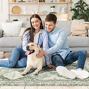 Boho Vintage Area Rugs 5×7 Washable Non-Slip Traditional Green Carpet for Living Room Bedroom Dining Room Farmhouse