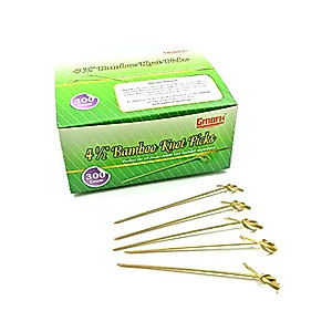 Gmark Bamboo Cocktail Picks 4.5" 300 ct - Bamboo Knot Skewers, Looped Knot Twisted Ends Perfect for Cocktail Party, Barbeque, Club Sandwiches - Pack in Box GM1114