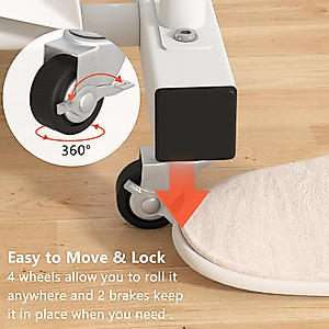 Laiensia Double Rods Garment Rack with Wheels, Clothing Rack for Hanging Clothes,4 Hooks, Multi-functional Bedroom Clothes Rack, White