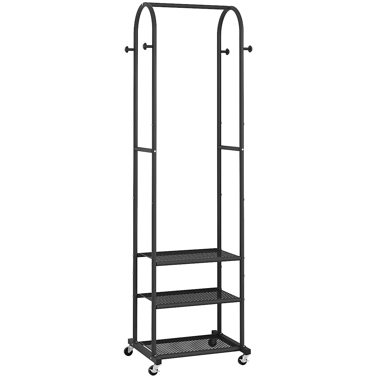Kaitiemoo Heavy Duty Clothing Rack With Wheels,Modern Garment Rack With 3 Metal Shelves, 71.8Inches Display Rack For Hanging Clothes, Hanging Rod For Small Space,Black