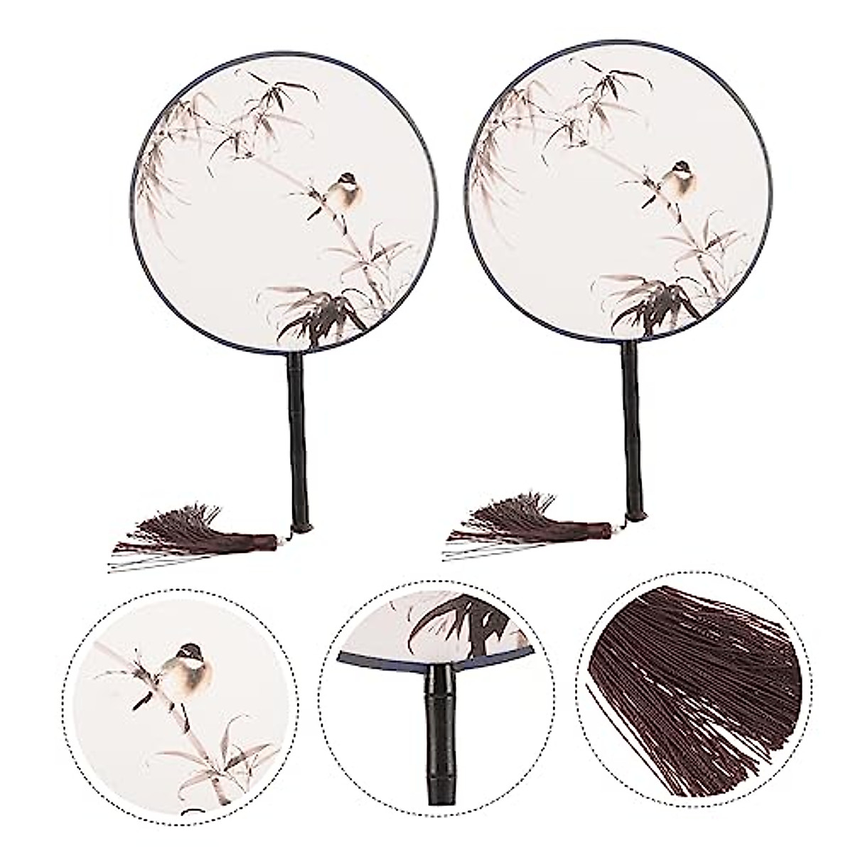 Veemoon 2pcs Retro Round Fan Japanese Hand Fan Vintage Decor Silk Fans Chinese Round Fan Paddle Dancing Fan Ancient Hand Fan Traditional Fan Classic Hand Fan Round Hand Fan Photo Fan