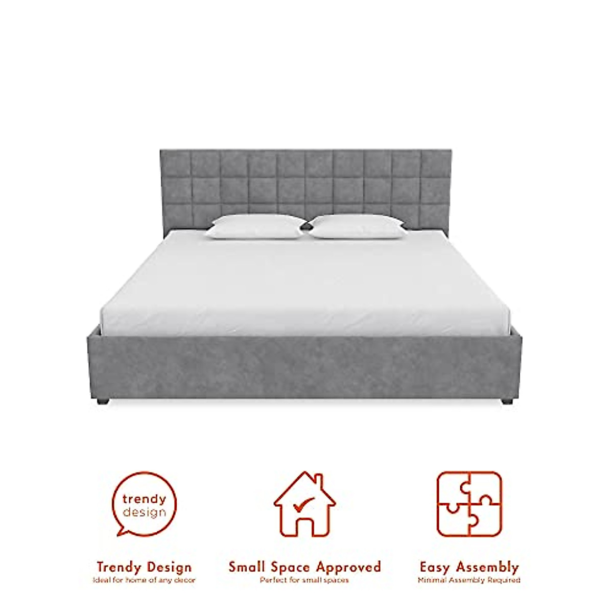 CosmoLiving by Cosmopolitan Serena Upholstered Bed with Drawers, Bedroom Storage, King, Light Gray Velvet