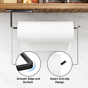 Paper Towel Holder Under Cabinet - Both Available in Adhesive and Drilling - Black Paper Towel Holder Wall Mount - Upgraded Aluminum Paper Towel Rack for Kitchen, Bathroom