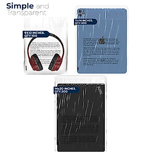 Poly Bags with Suffocation Warning 9x12", 11x14", 14x20" - Large Combo Pack of 300 (100 each size) - Clear Poly Bags by Retail Supply Co - Resealable