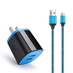 Android Charger Fast Charging Micro USB Cable, 6FT Nylon Micro Cord Wall Charger Block, AbcPow 2.1A Power Adapter with Phone Cord Compatible for Samsung Galaxy S7 S6 J7 J3 Note 5, LG G4 Motorola, HTC