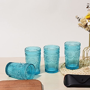 GLASS SMILE 4 Pack Romantic Water Glasses-12 OZ Purple Vintage Drinking Glasses Tumblers for Whisky, Beer, Juice, Beverages, Cocktail