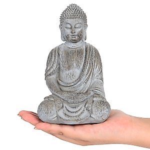 LOTS OF ZEN Mini Buddha Statue — 6.7 inch Buddha Statue with Wooden Round Base Included — Mini Buddha Statue for Spiritual Home Decor