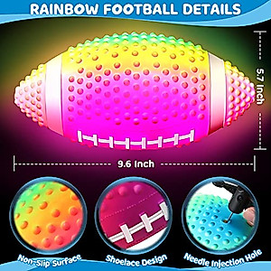 Enhon Light up Swimming Pool Football, 9.6 Inch Glow in The Dark Football, Waterproof Rainbow Football for Under Water Passing Dribbling, Pool Water Diving Ball Game Toys for Teens Adults