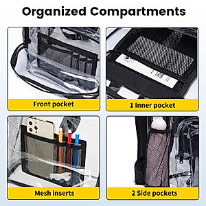 Vorspack Clear Backpack Heavy Duty PVC Transparent Backpack with Reinforced Strap & Large Capacity for College Workplace Security - Black