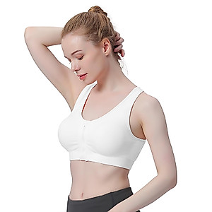 3 Pack Racerback Sports Bras for Women - Women's Zip Front Sports Bra Wireless Post-Surgery Bra Active Yoga Sports Bras (XL:Fit 34D,36C,36D,38A,38B,40A, 3 Pack(Black+Flesh+White))