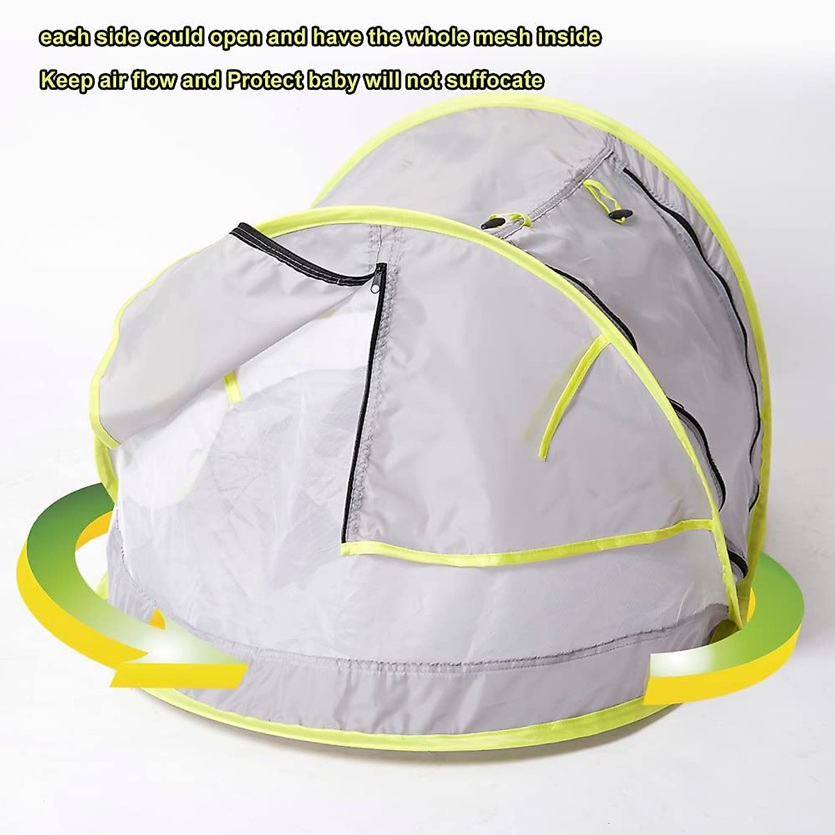 Green Pipe Baby Pop Up Tent - UPF 50+ Sun Shade with Mosquito Net, Beach Umbrella for Girls & Boys