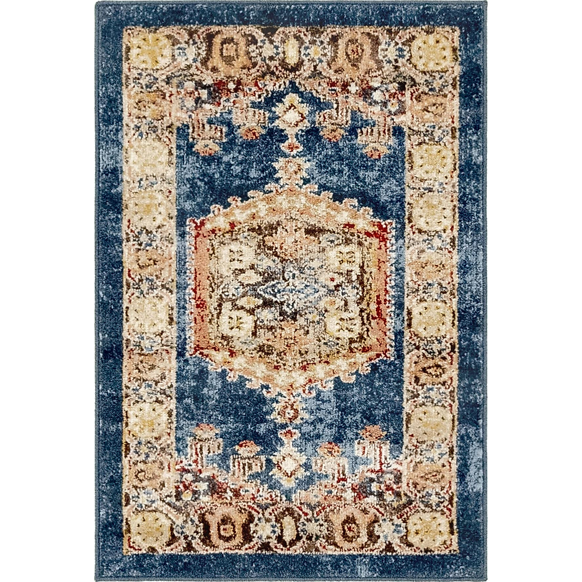 Rugs.com Eden Collection Rug – 2' x 3' Blue Medium Rug Perfect for Entryways, Kitchens, Breakfast Nooks, Accent Pieces