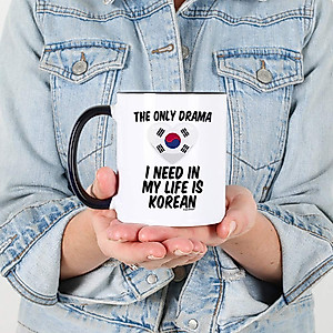 Casitika Kdrama Mugs. 11 oz Korean Coffee Mug. The Only Drama I Need In My Life Is Korean. (11 oz Black Handle/Rim)