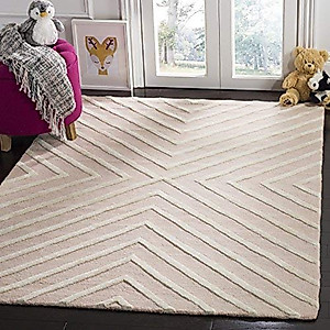 SAFAVIEH Kids Collection Area Rug - 5' x 7', Pink & Ivory, Handmade Geometric Wool, Ideal for High Traffic Areas in Living Room, Bedroom (SFK920P)